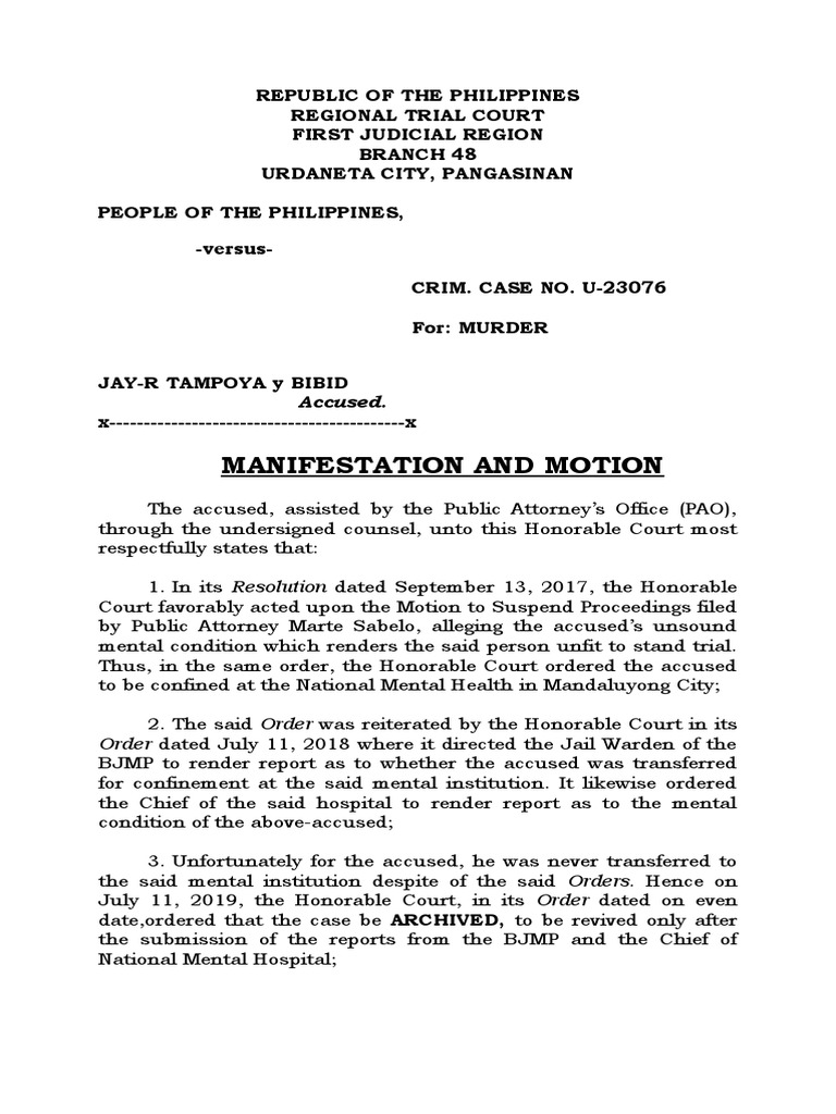Reevaluation Motion for Unfit Accused | PDF | Legal Procedure | Public ...