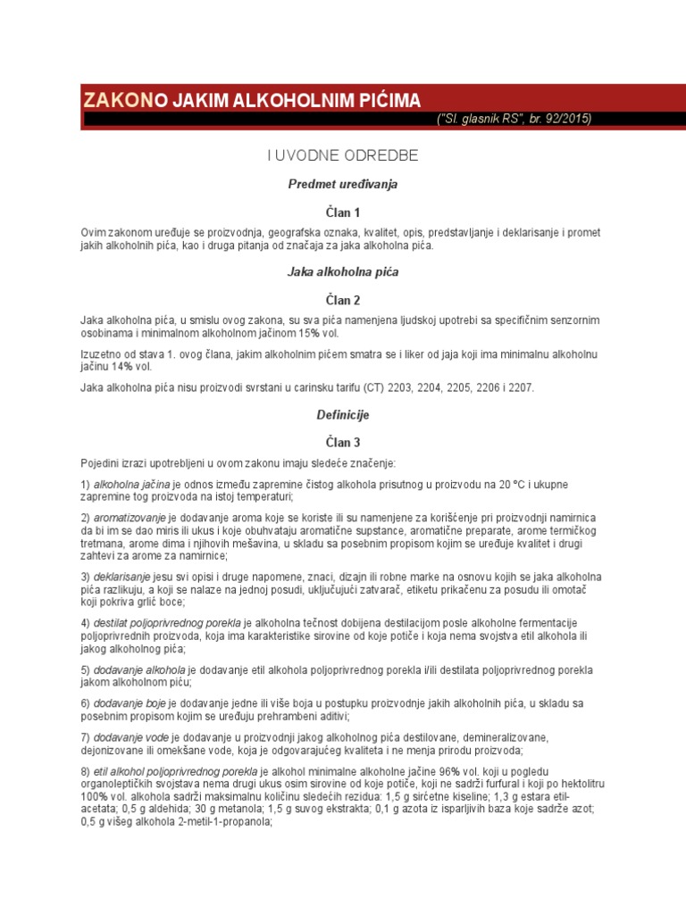 Zakon o Jakim Alkoholnim Picima | PDF