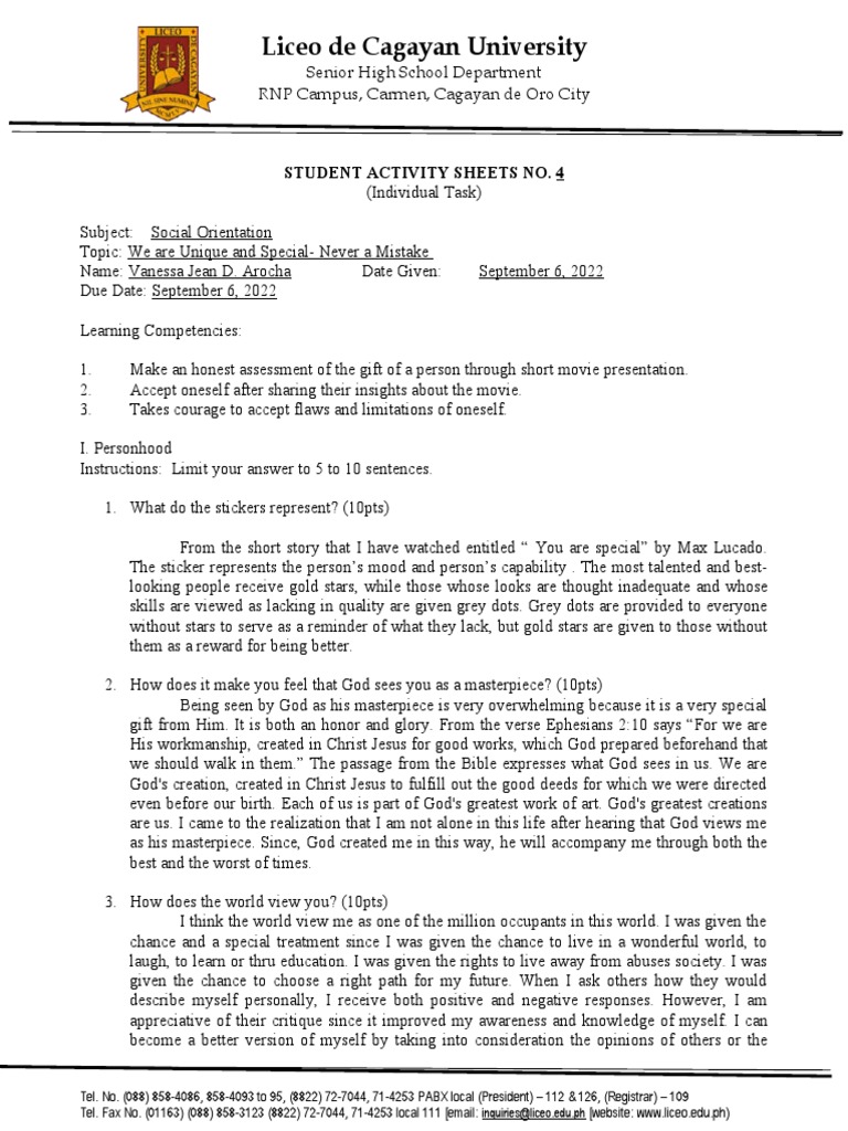 SY 2022 2023 First Grading SO1 Activity Sheets 4 | PDF | God