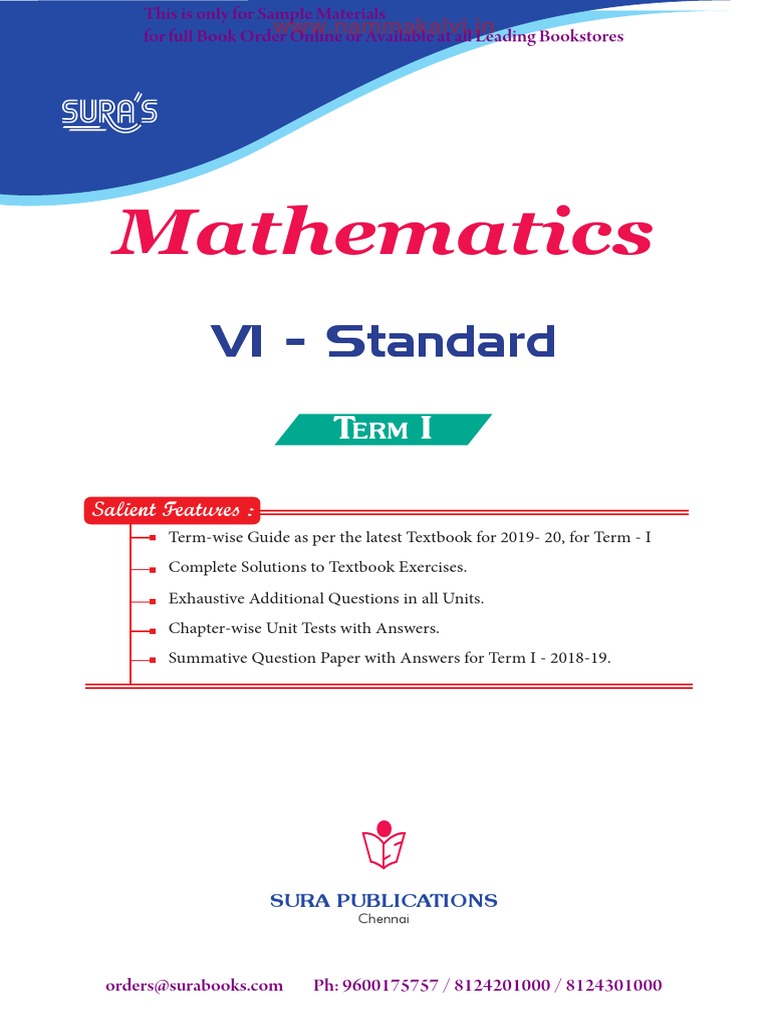 Namma Kalvi 6th Maths Sura Sample Guide Term 1 em 218917 | Download Free PDF | Numbers | Textbook