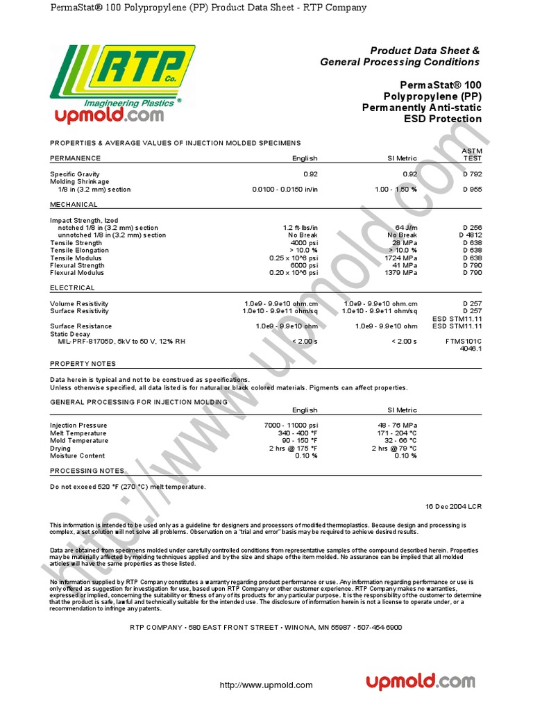 Product Data Sheet & General Processing Conditions | Download Free PDF | Pascal (Unit ...