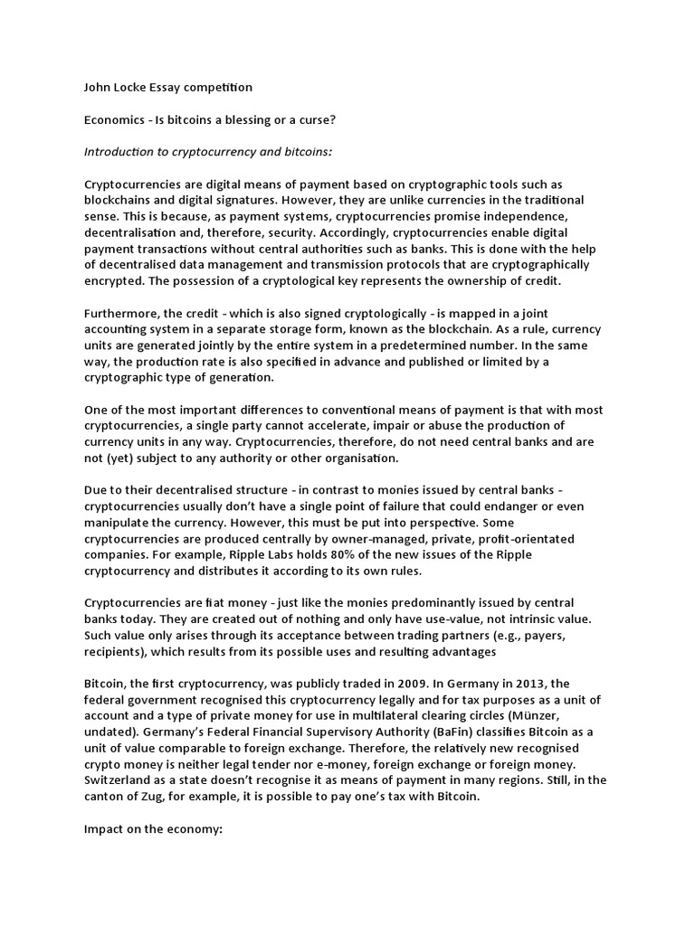 John Locke Essay Competition | PDF | Cryptocurrency | Money