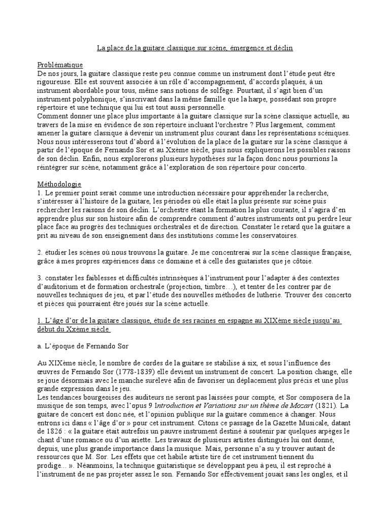 Sarah Dabek L3 - Émergence Et Déclin de La Guitare Classique | PDF ...