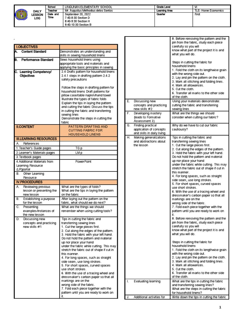 TLE-Sep 20 | PDF | Sewing | Seam (Sewing)