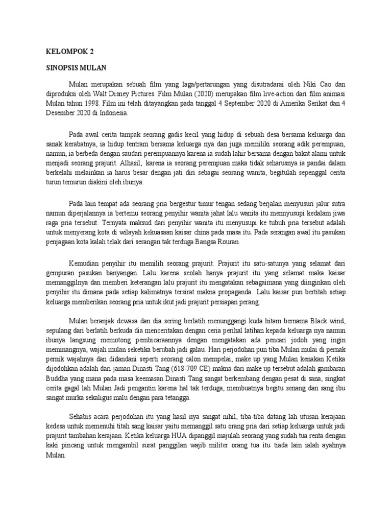 Sinopsis Film Mulan 2020 | PDF