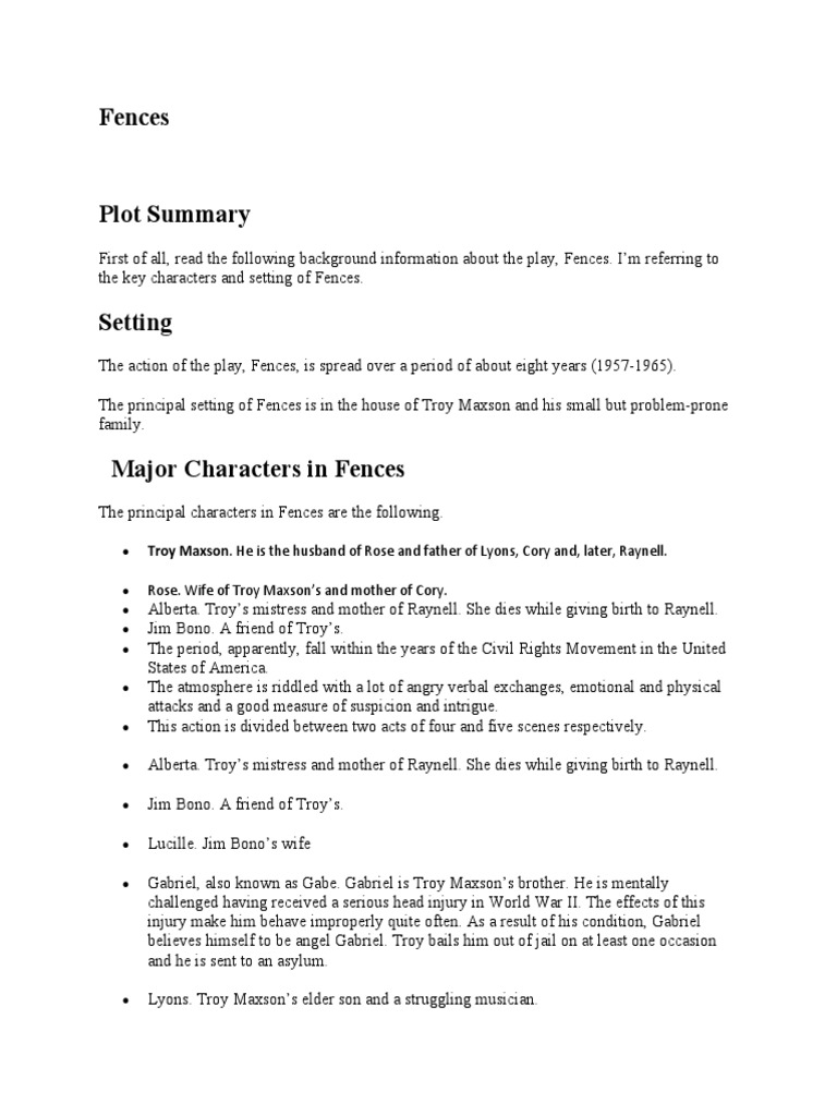 English Literature, Fence | PDF | Fences (Play)