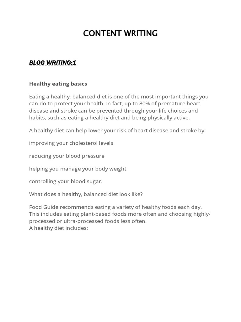 Content Writing | PDF | Healthy Diet | Foods