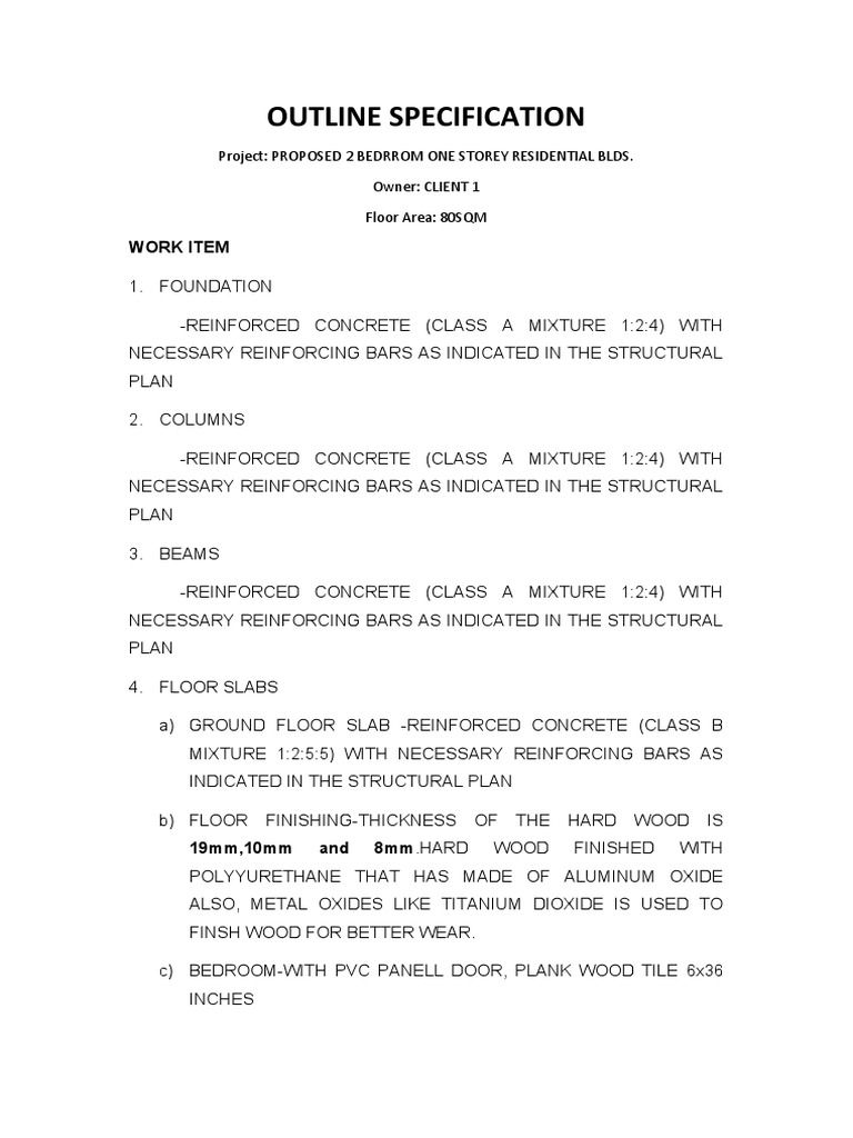 Outline Specification (Sa) | Download Free PDF | Door | Concrete