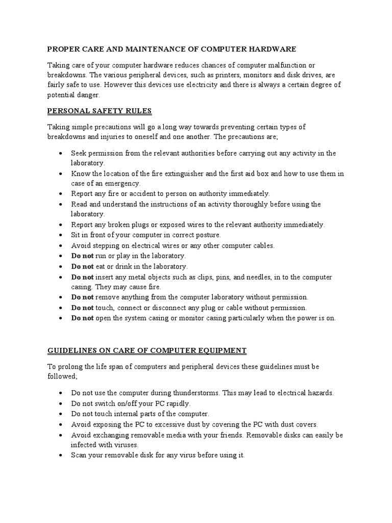 6-COMPUTER PROPER CARE AND MAINTENANCE (Recovered) | Download Free PDF | Computer Virus | Hand