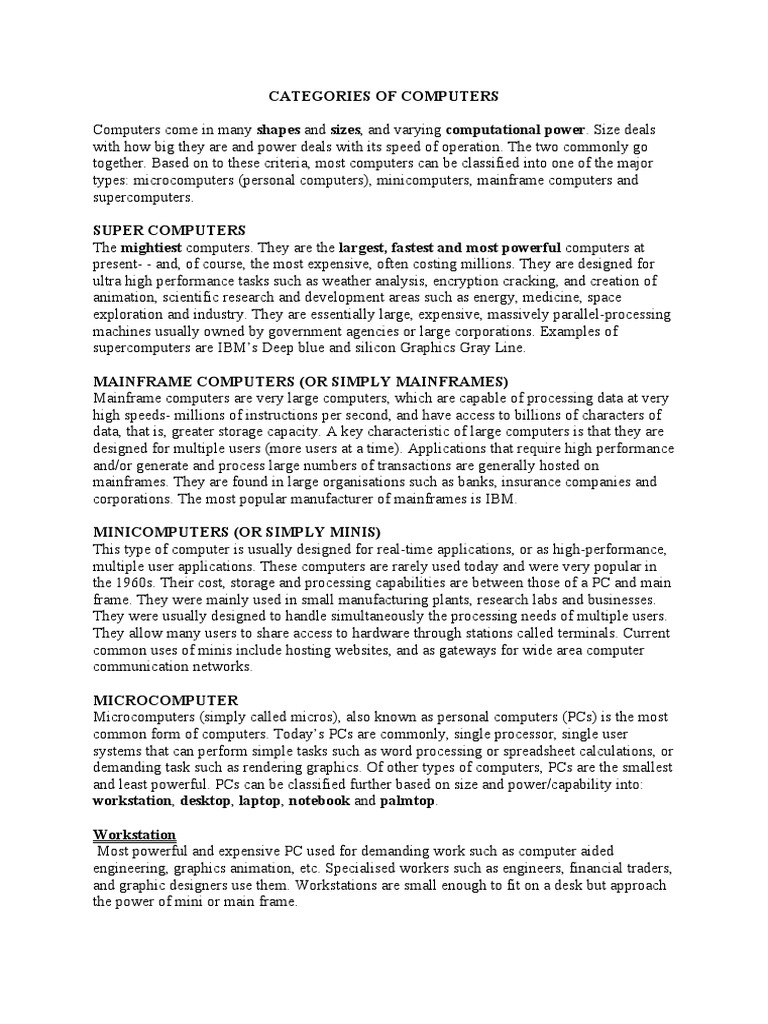7-Categories of Computers | Download Free PDF | Personal Computers | Laptop