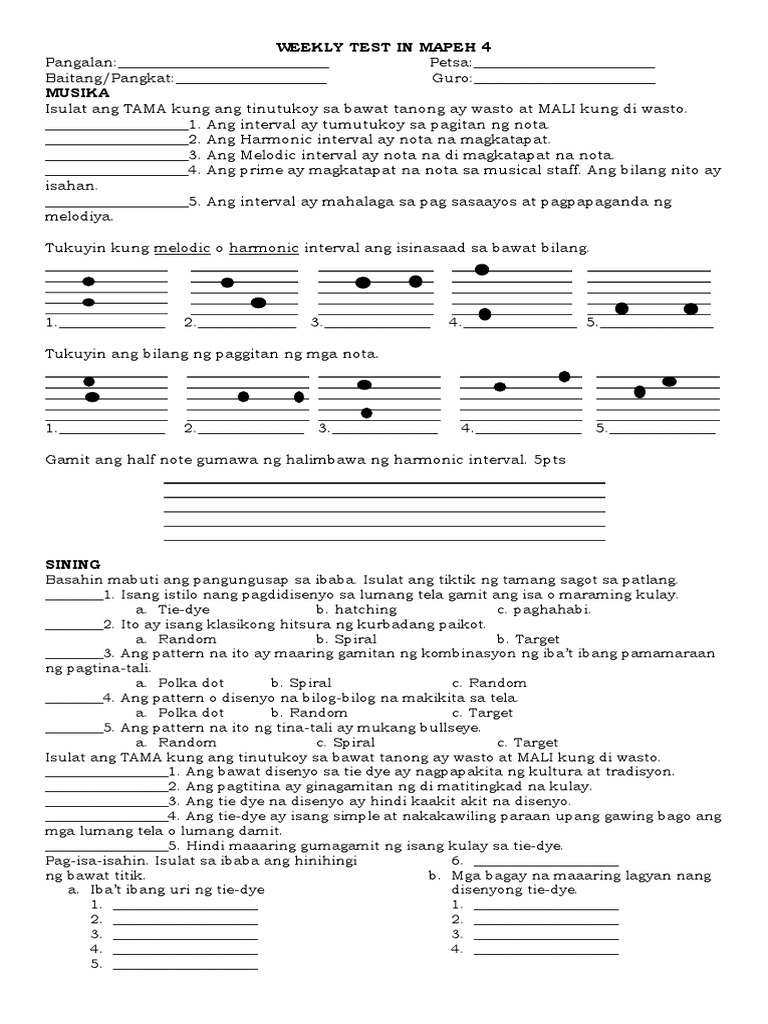 Weekly Test in Mapeh 4 | PDF