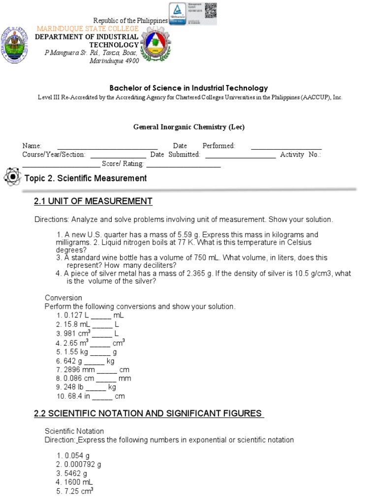 Chapter 2 - Activity 2 | PDF | Litre | Density