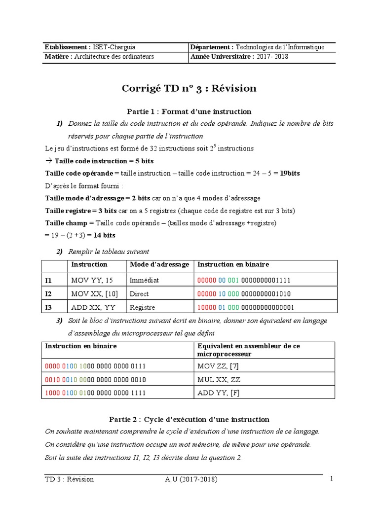 Correction Du TD 4 - Série de Révision | PDF | Processeur | Matériel de ...