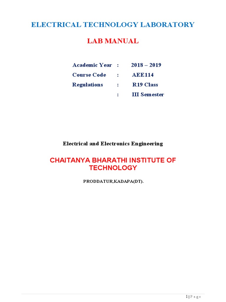 Electrical Technology Lab Manual 2018-19 | PDF | Electric Motor ...