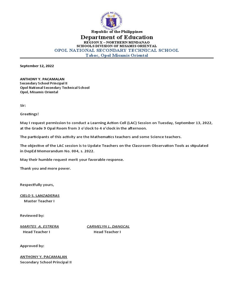 LAC Letter of Request MATH Sept.12 1 | PDF | Teaching Method ...