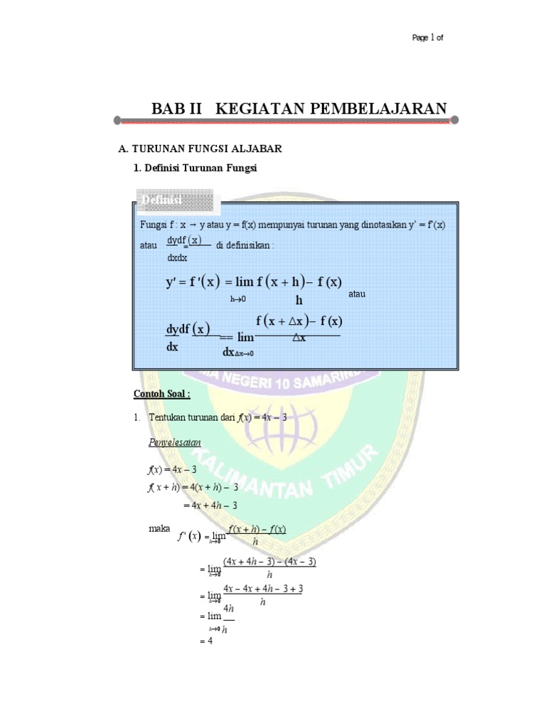 Turunan Fungsi Aljabar dan Trigonometri | PDF | Metode & Bahan Ajar