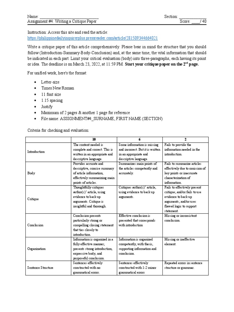 Assignment4 - Critique Paper Template | PDF | Cognition | Cognitive Science