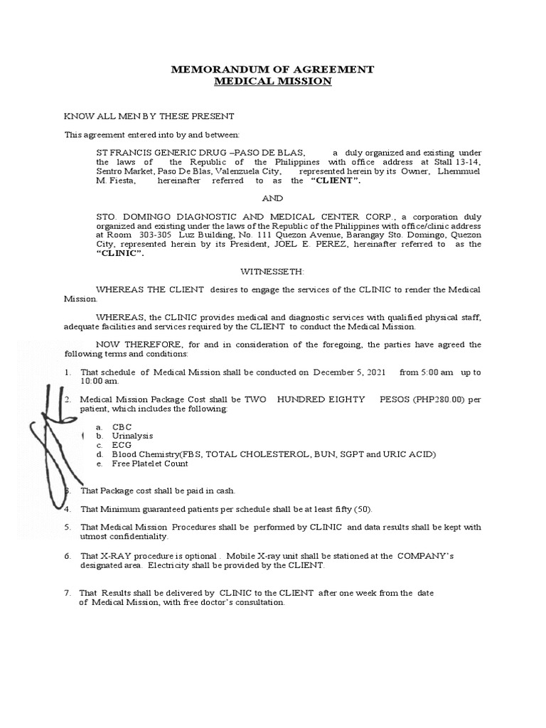 MOA - MEDICAL MISSION - ST Francis Generic Paso de Blas Template | PDF ... MOA - MEDICAL MISSION - ST Francis Generic Paso de Blas Template | PDF ...