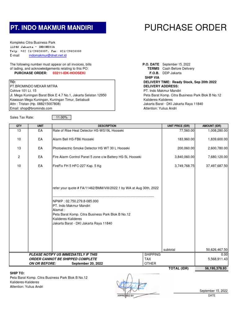 Purchase Order for Fire Safety Equipment | PDF | Active Fire Protection ...