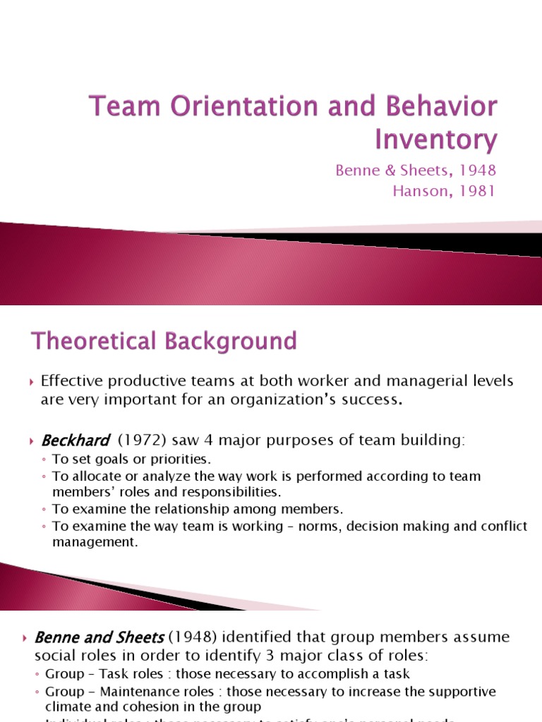 Team Orientation and Behavior Inventory | PDF