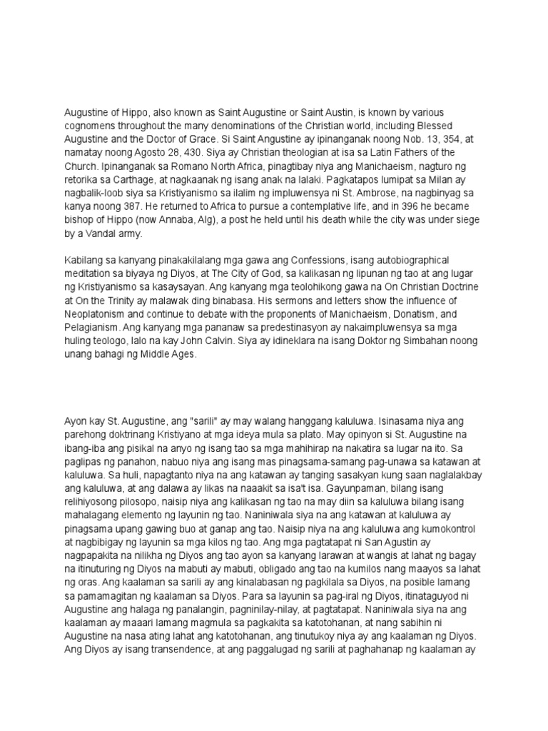 St. Augustine Summary Story | PDF