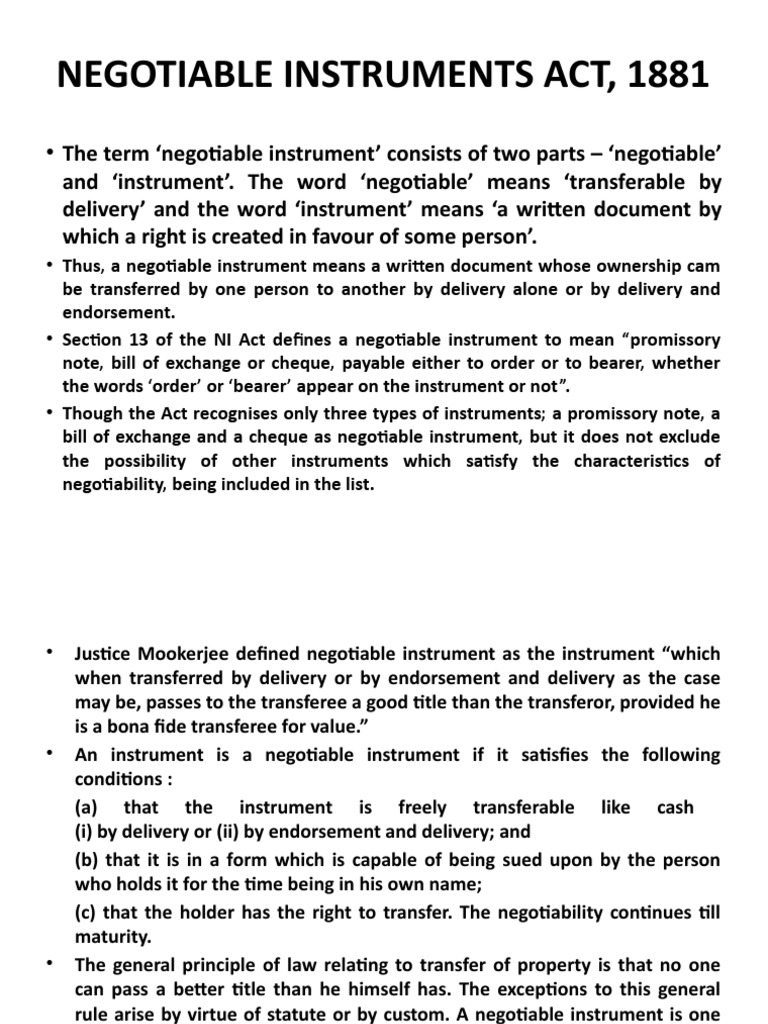 Negotiable Instruments Act, 1881 | PDF | Negotiable Instrument | Cheque