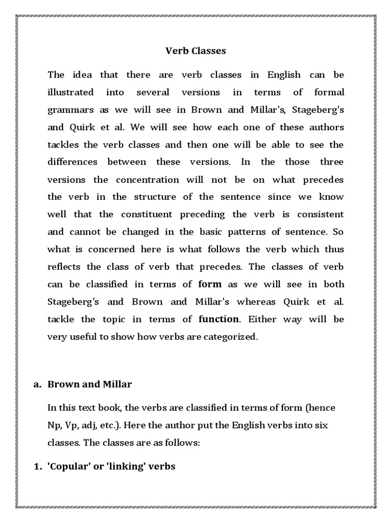 Verb Classes Lecture Brown and Miller | PDF | Verb | Adjective