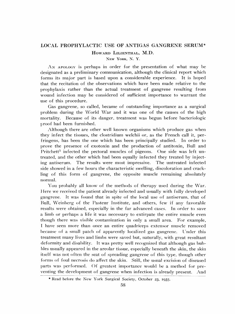 Local Prophylactic Use of Antigas Gangrene Serum | Download Free PDF ...