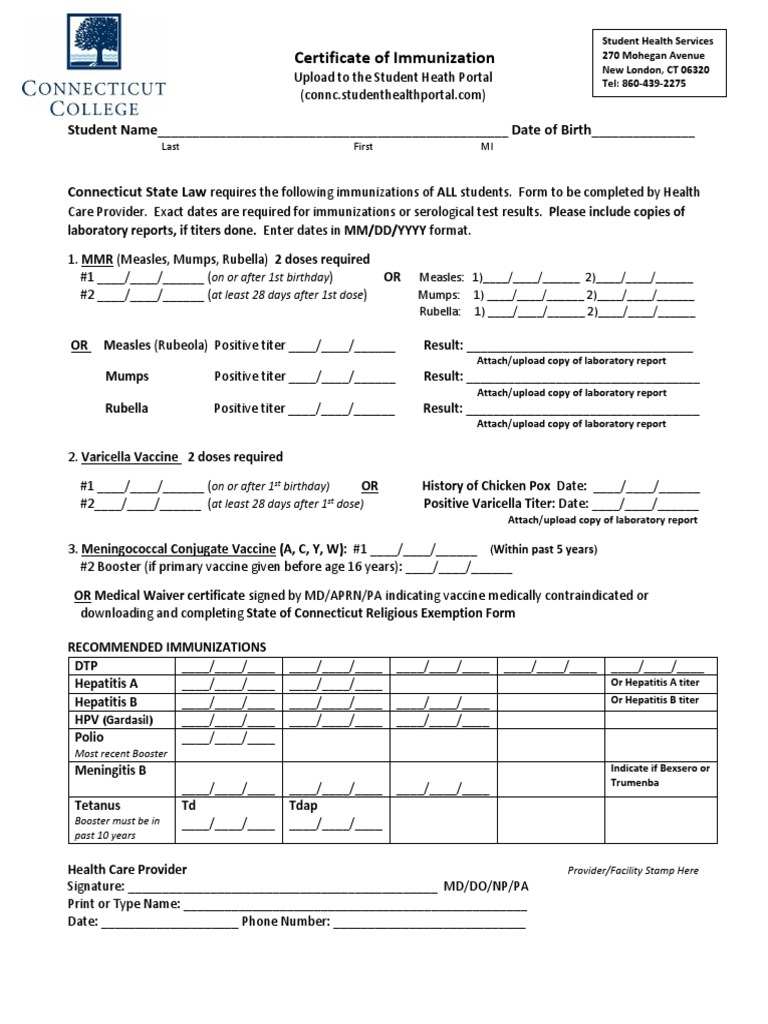 Certificate of Immunization Form | PDF | Health Sciences | Viral Diseases