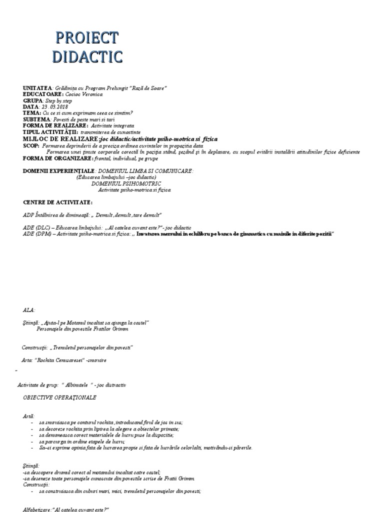 Proiect Didactic Joc Didactic. | PDF