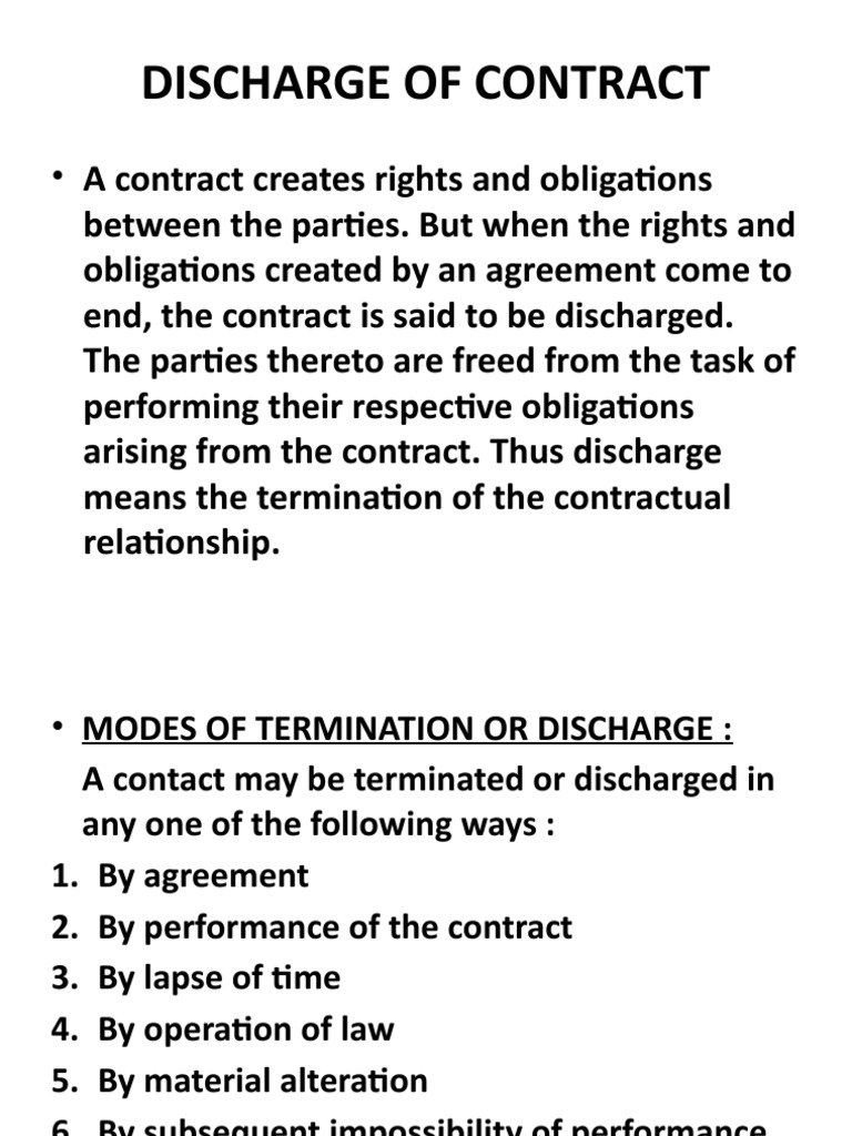 Discharge of Contract | PDF | Breach Of Contract | Common Law