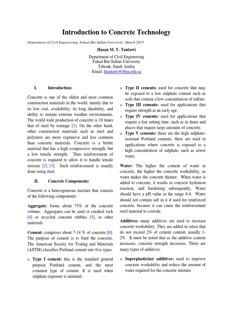 Introduction To Concrete Technology | PDF | Concrete | Strength Of ...
