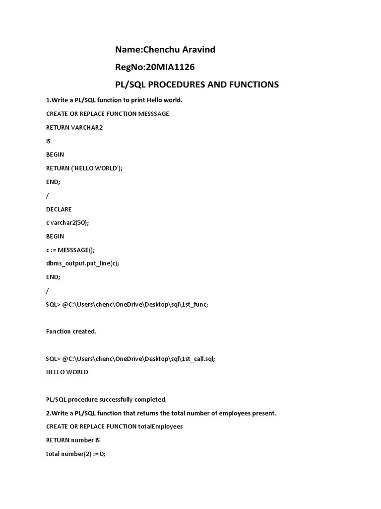 20mia1126 Dbmslab | PDF | Parameter (Computer Programming) | Pl/Sql 20mia1126 Dbmslab | PDF | Parameter (Computer Programming) | Pl/Sql