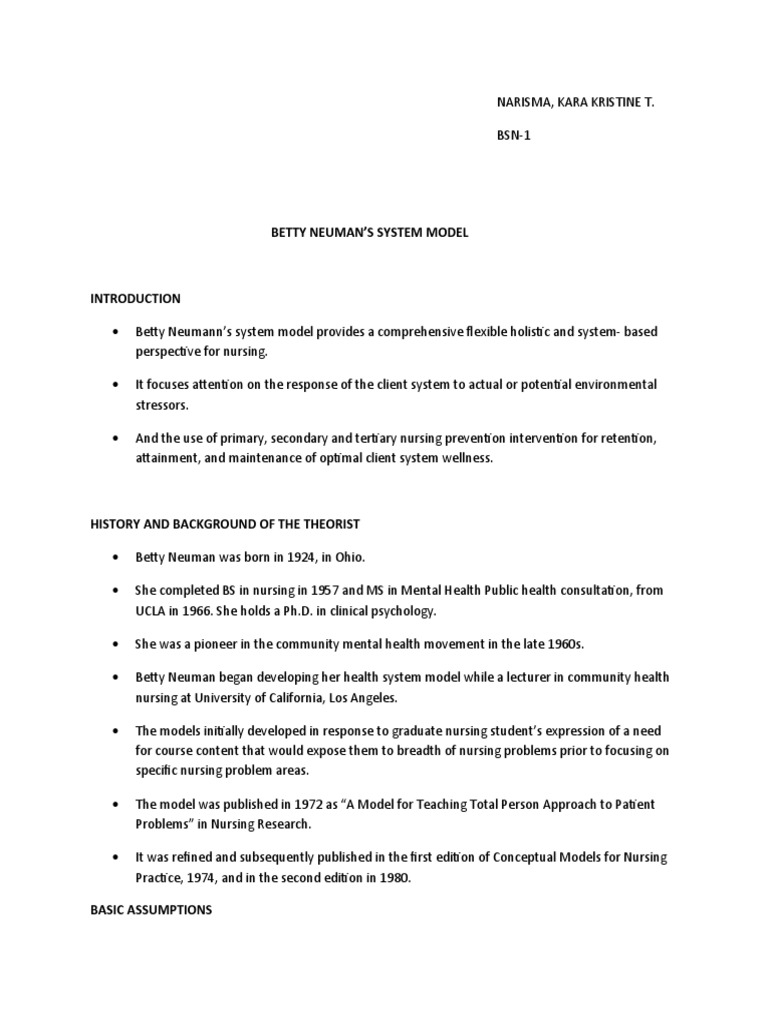 Betty Neuman's System Model | PDF | Nursing | Stress (Biology)