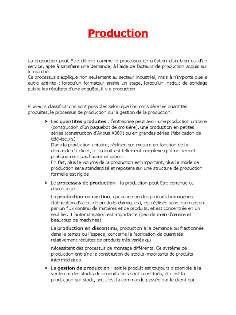 Définition et types de production | PDF | Analyse du cycle de vie ...