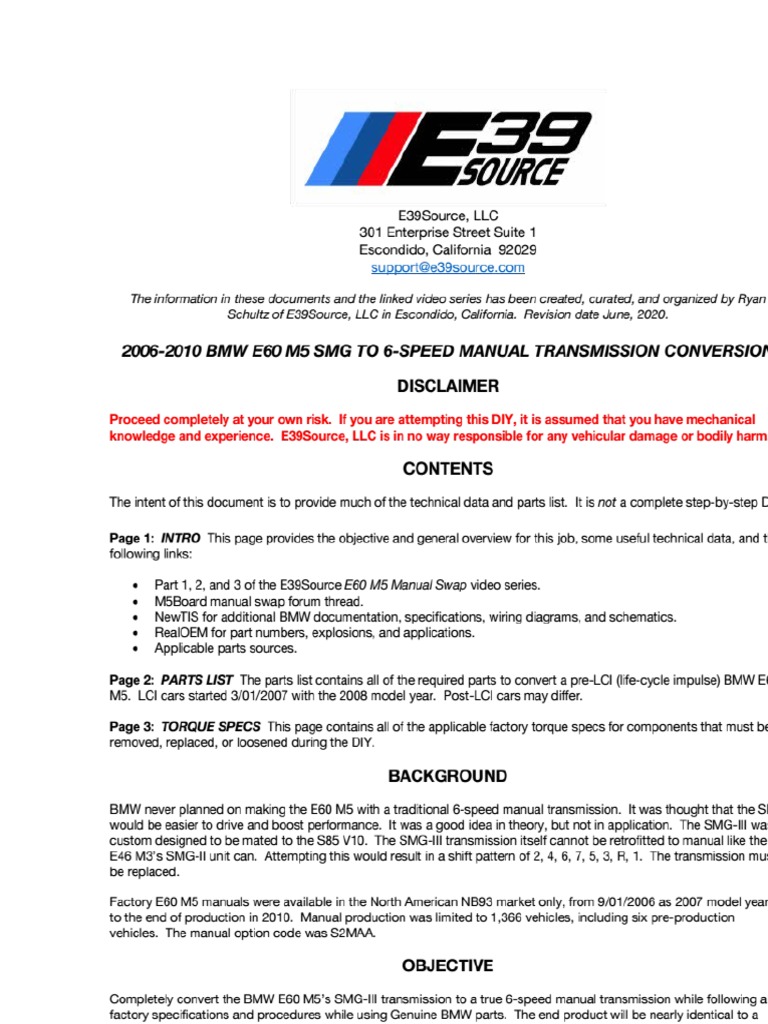 E60 M5 2MA Conversion Public | PDF | Manual Transmission | Clutch
