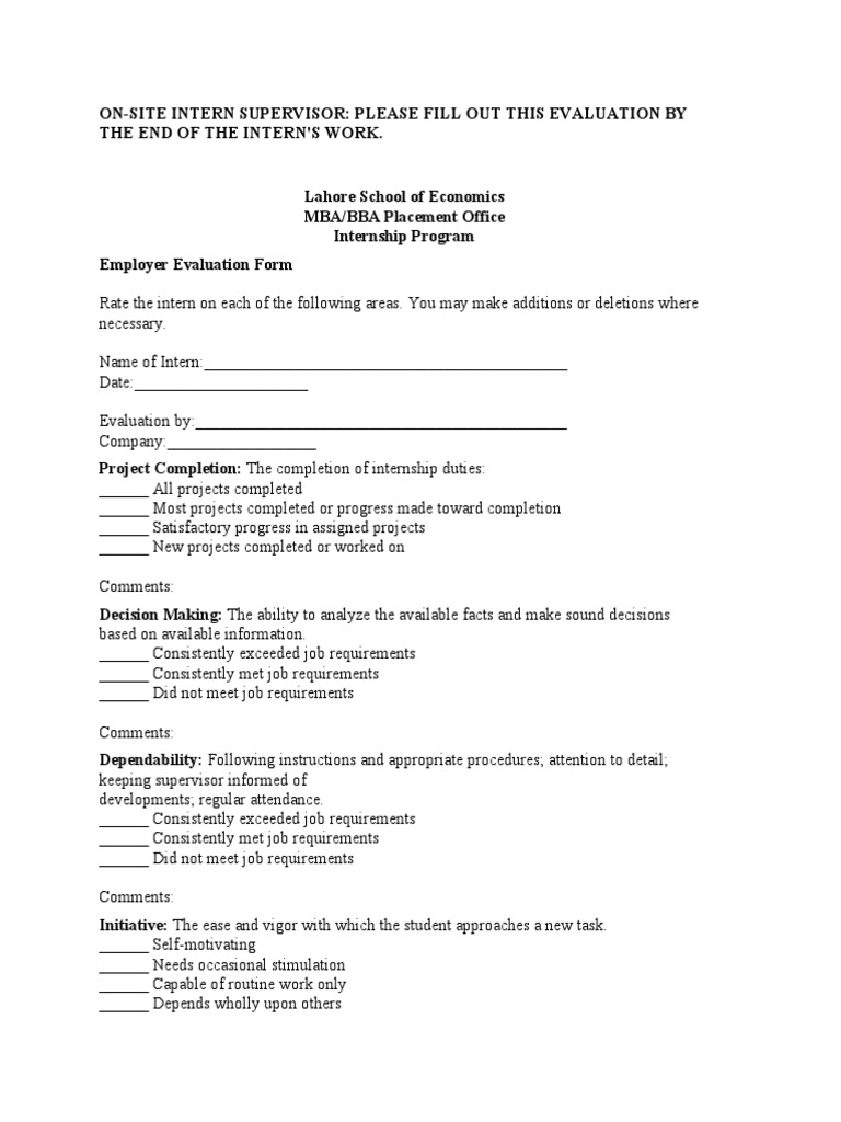 internship_evaluation_form | PDF | Business