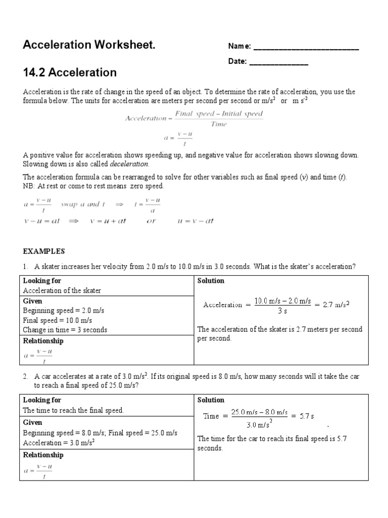 10HW Acceleration Calculations | PDF | Acceleration | Speed