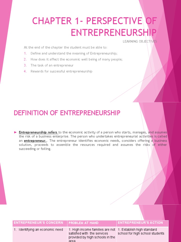 Chapter 1 - Perspective of Entrepreneurship | PDF | Entrepreneurship ...