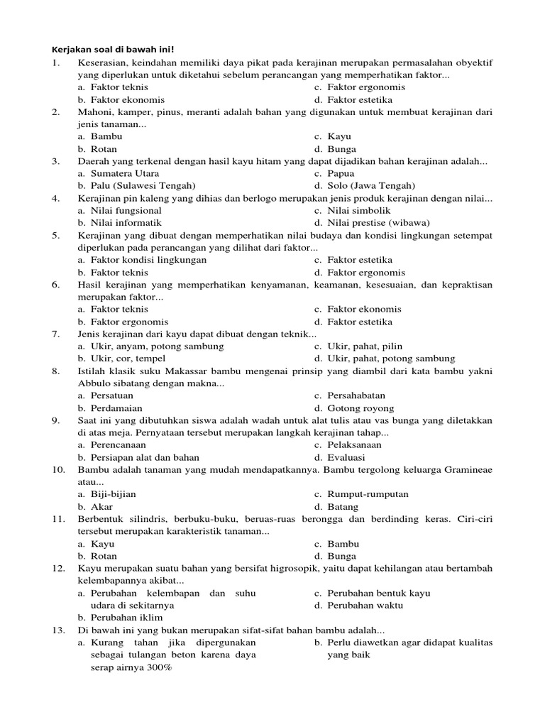 Soal dan Jawaban Kerajinan Bahan Keras | PDF