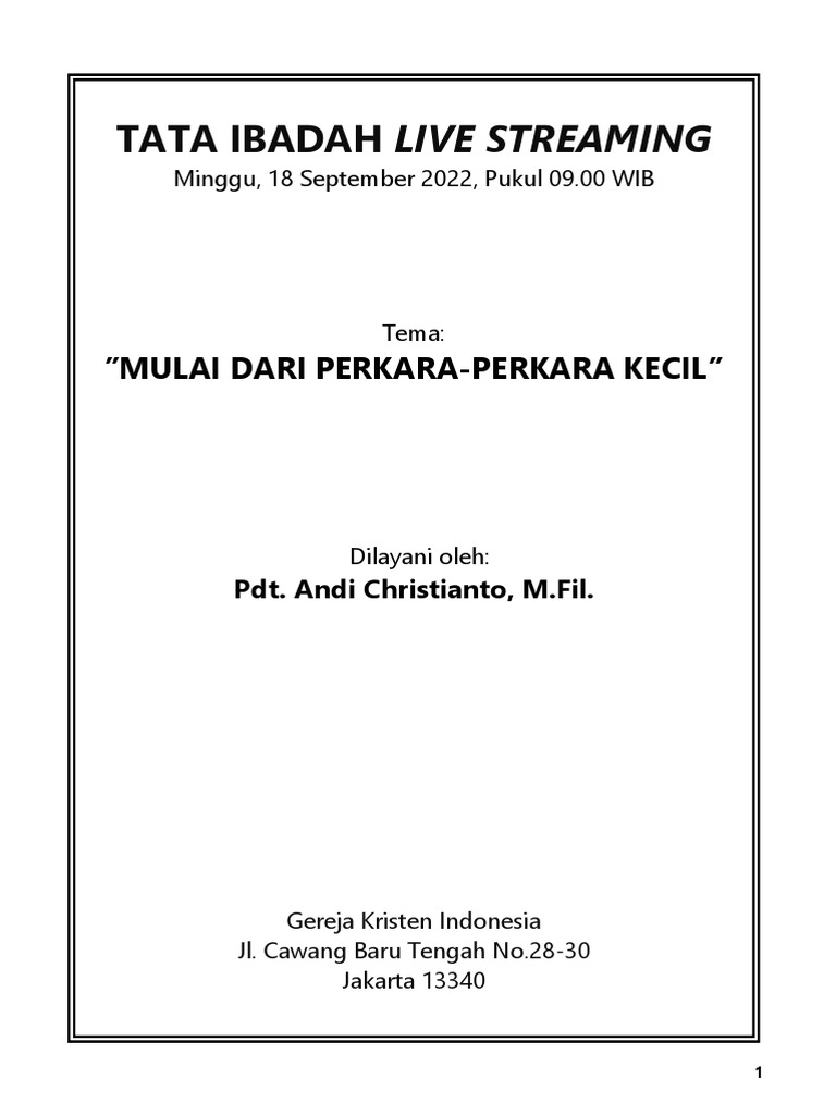 Liturgi Minggu 18 September 2022 Pdf