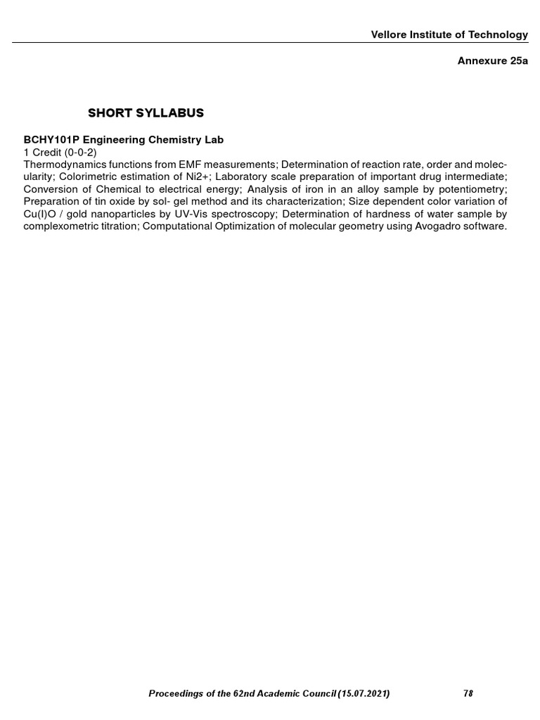Bchy101p Engineering-Chemistry-Lab Lo 1.0 65 Bchy101p | PDF | Chemistry | Molecules