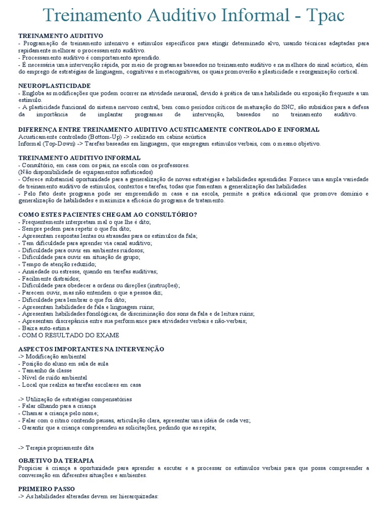 Treinamento Auditivo Informal | PDF | Aprendizado | Estímulo (Fisiologia)