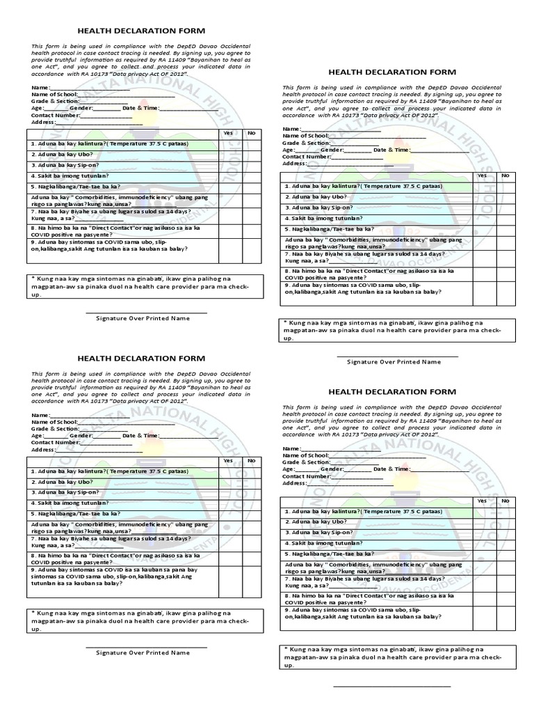 Health Declaration Form1 | PDF | Cognitive Science | Health Sciences