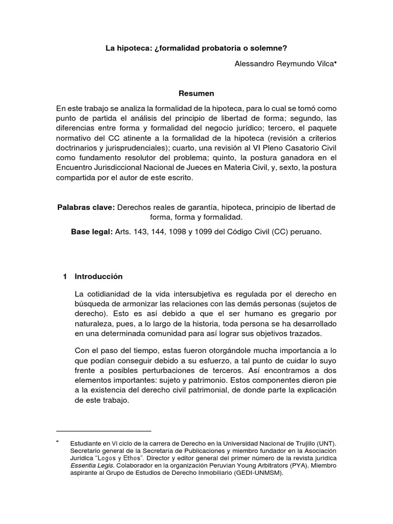 Alessandro Reymundo - Formalidad de La Hipoteca | PDF | Ley de ...
