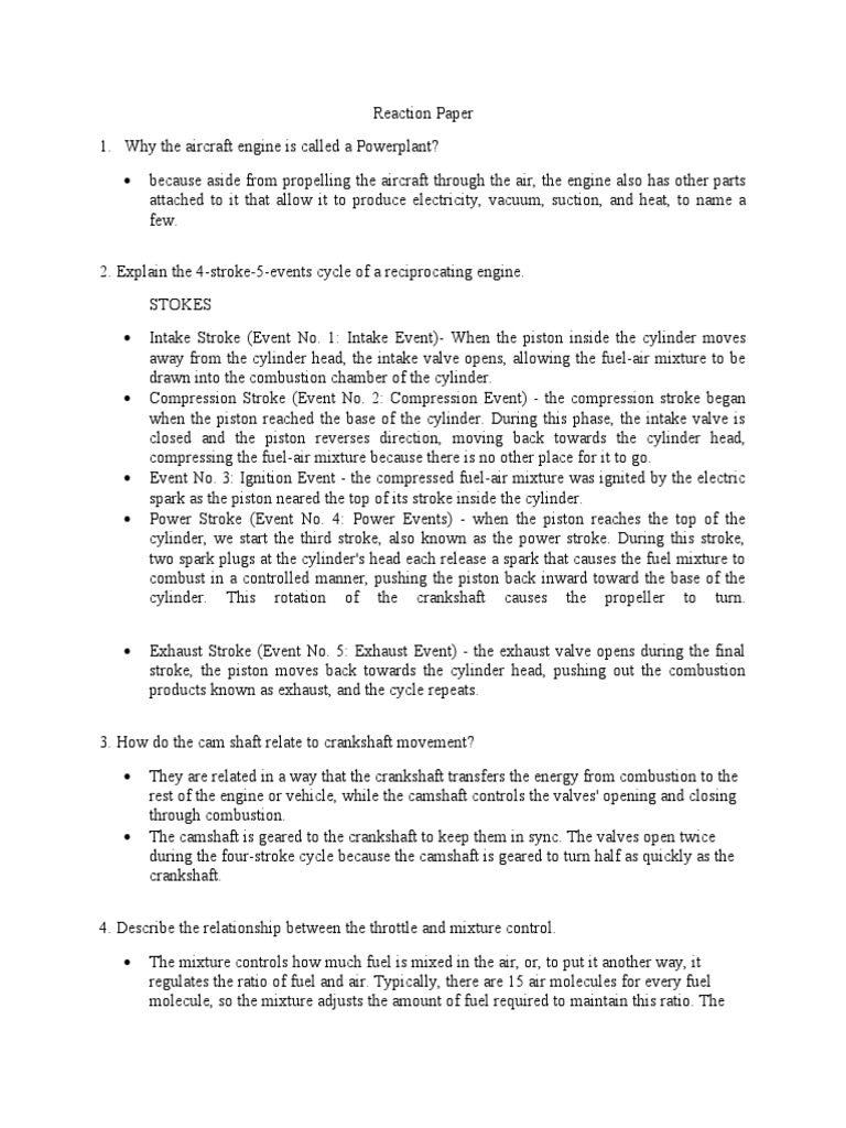 Powerplant Lab (Reaction Paper) | PDF | Internal Combustion Engine ...