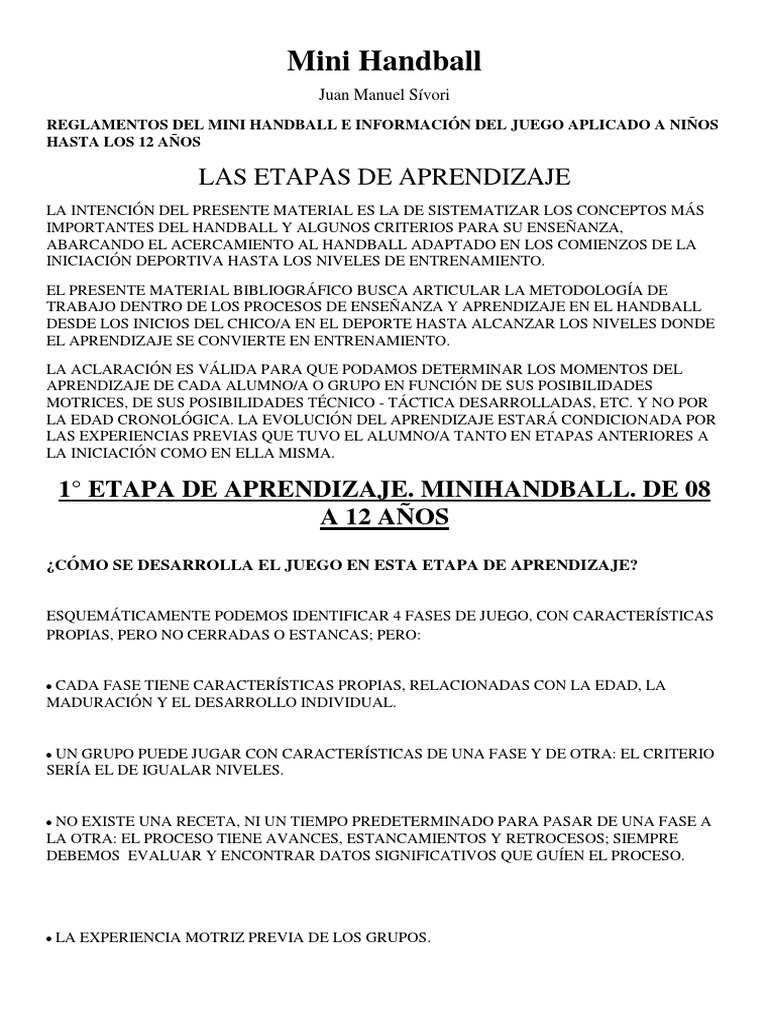 Mini Handball Sivori Ok 01 Descargar Gratis Pdf Aprendizaje