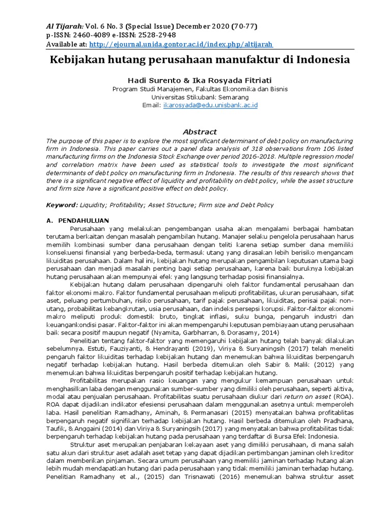 Kebijakan Hutang Perusahaan Manufaktur | PDF