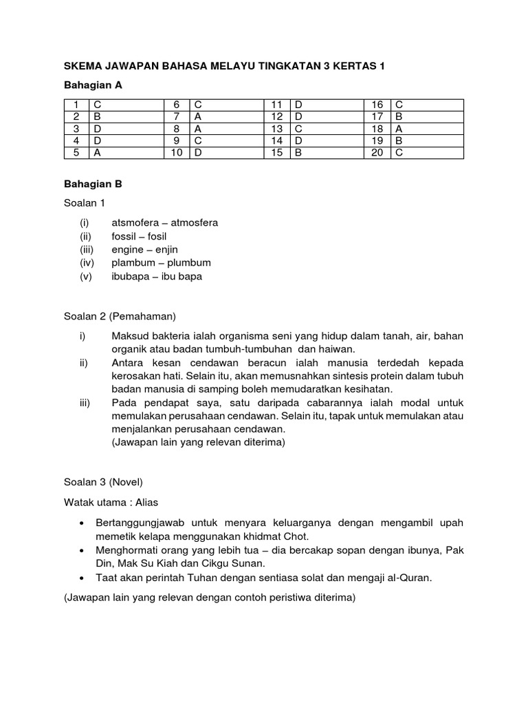 Skema Jawapan BM Ting3 k1 | PDF