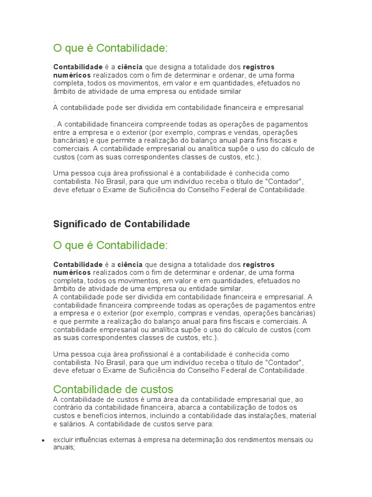 O Que É Contabilidade | PDF | Contabilidade | Economias
